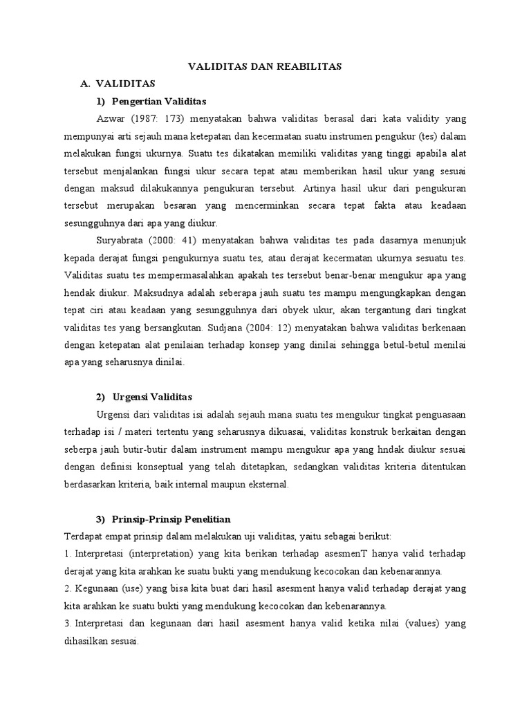 Validitas Dan Reabilitas | PDF