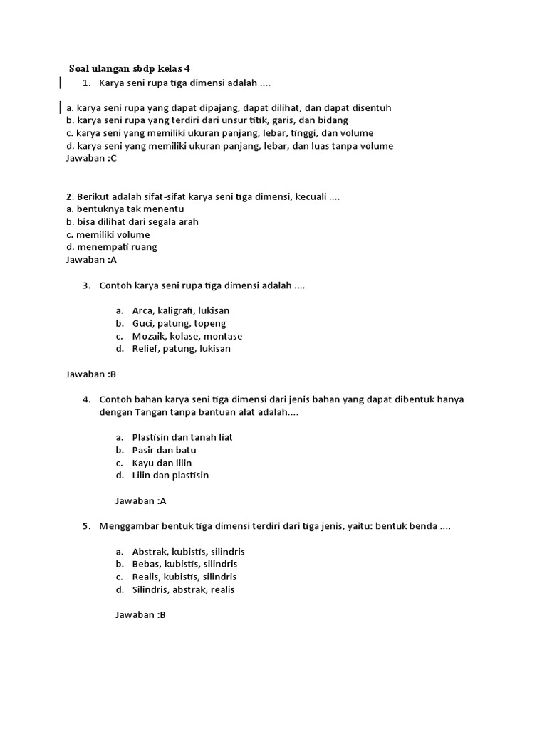 Soal Ulangan SBdP Kelas 4 SD | PDF