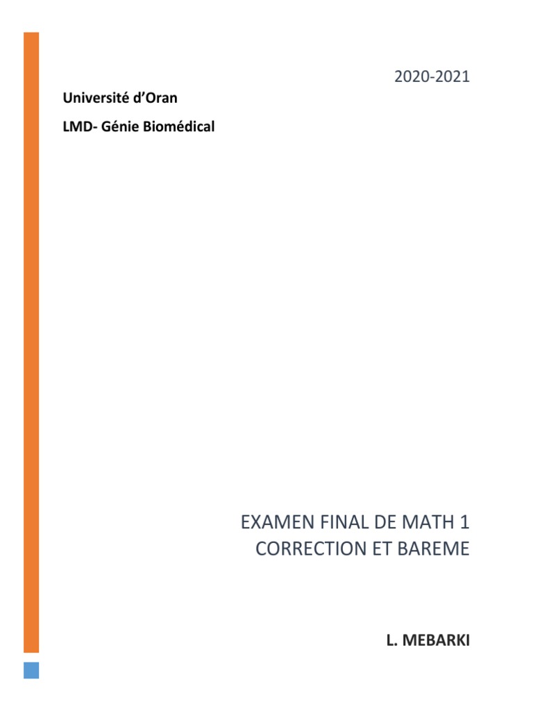 Correction Examen Math 1 - Génie Biomédical | PDF | Analyse ...