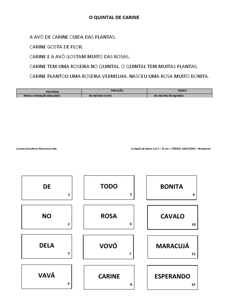 2 Ano Av1 Leitura Oral 2023 | PDF