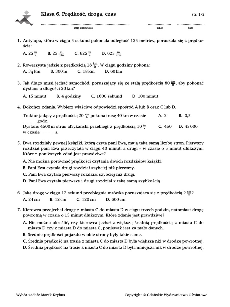 Droga Prędkość Czas | PDF