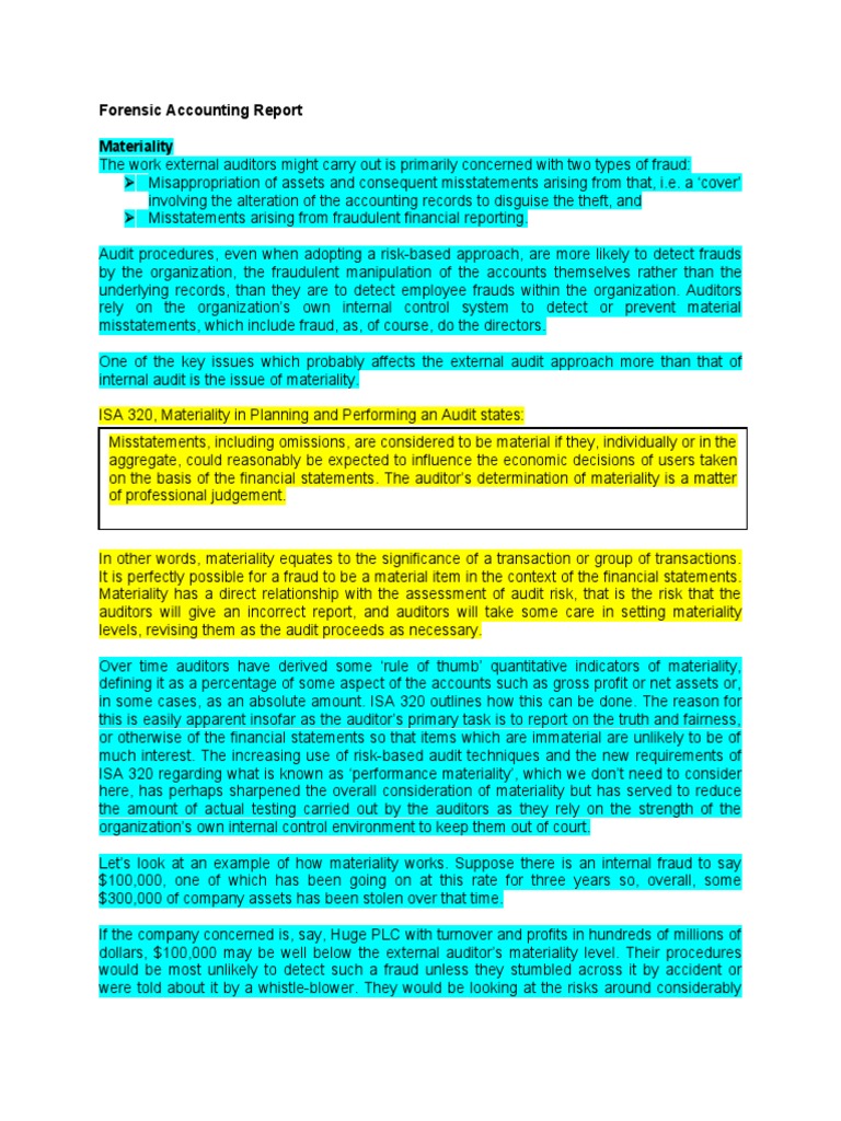 Forensic Audit Report Materiality Levels | PDF | Audit | Internal Audit
