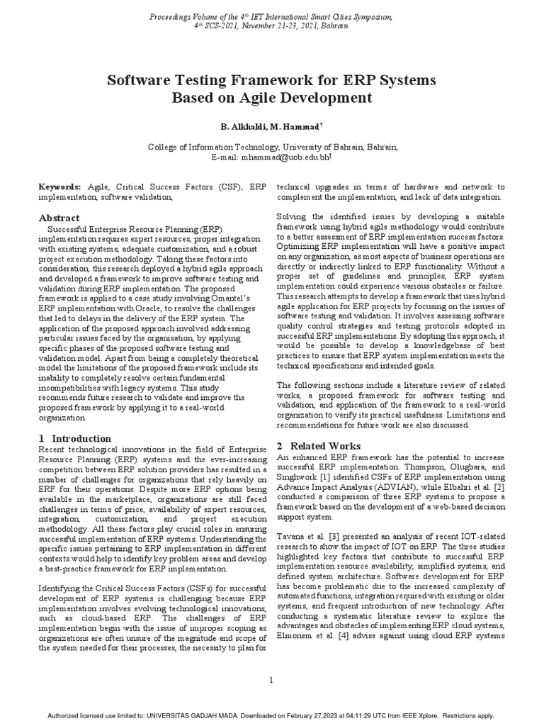 Software Testing Framework For ERP Systems Based On Agile Development ...