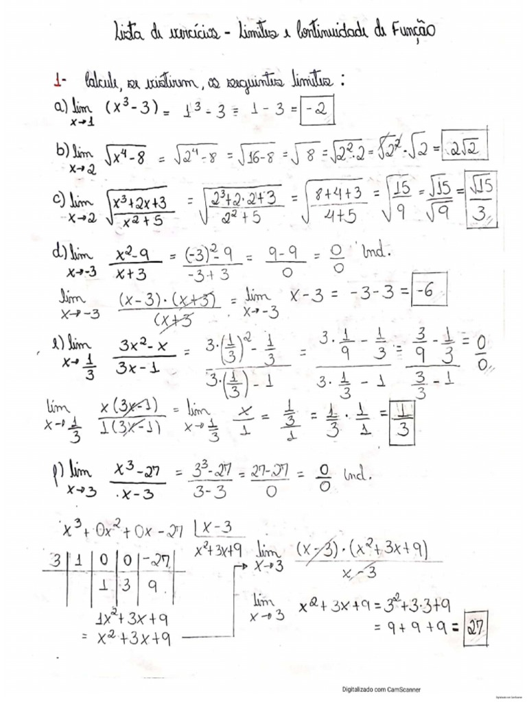 Lista 1 - Limites e Continuidade | PDF
