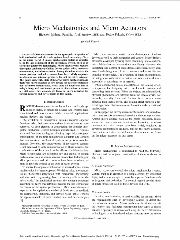 Micro Mechatronics and Micro Actuators | PDF | Electric Motor | Actuator