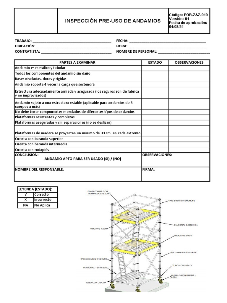 Inspeccion Pre Uso Andamios | PDF