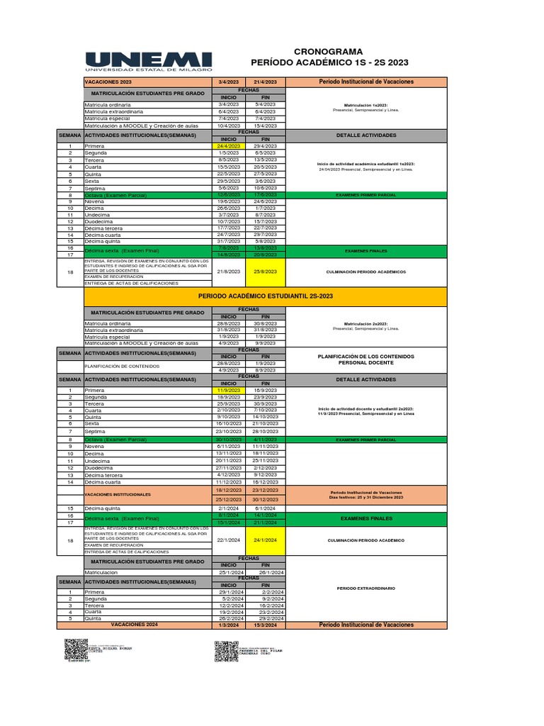 Cronograma Académico UNEMI 2023-2024 | PDF Cronograma Académico UNEMI 2023-2024 | PDF