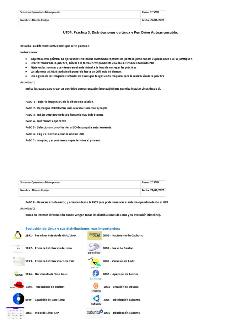 UT04 Práctica 3. Distribuciones de Linux y Pen Drive Autoarrancable | PDF | Distribución de ...