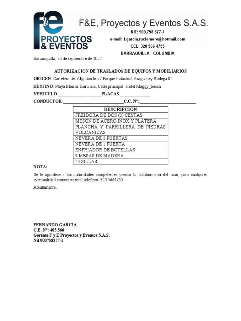 Autorizacion de Traslados de Equipos y Mobiliarios | PDF