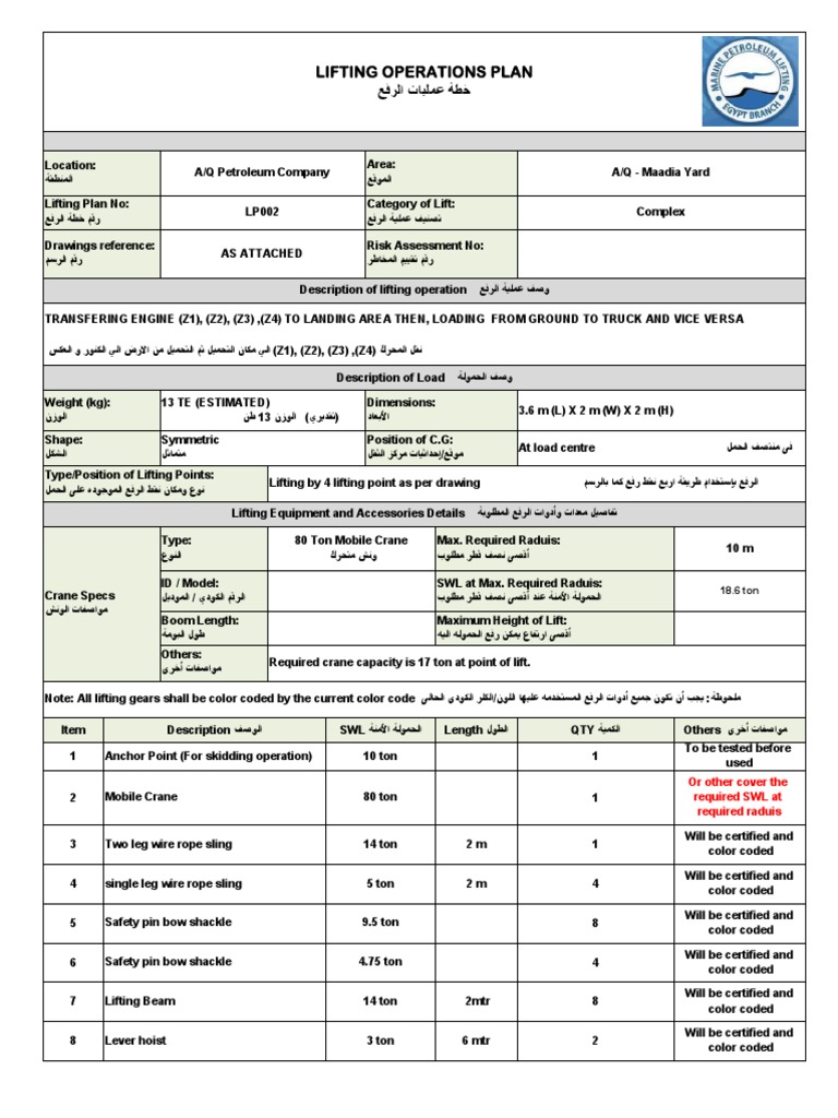 8 - Lifting Plan For Transfering Engine (z1) Landing Area Then Loading ...