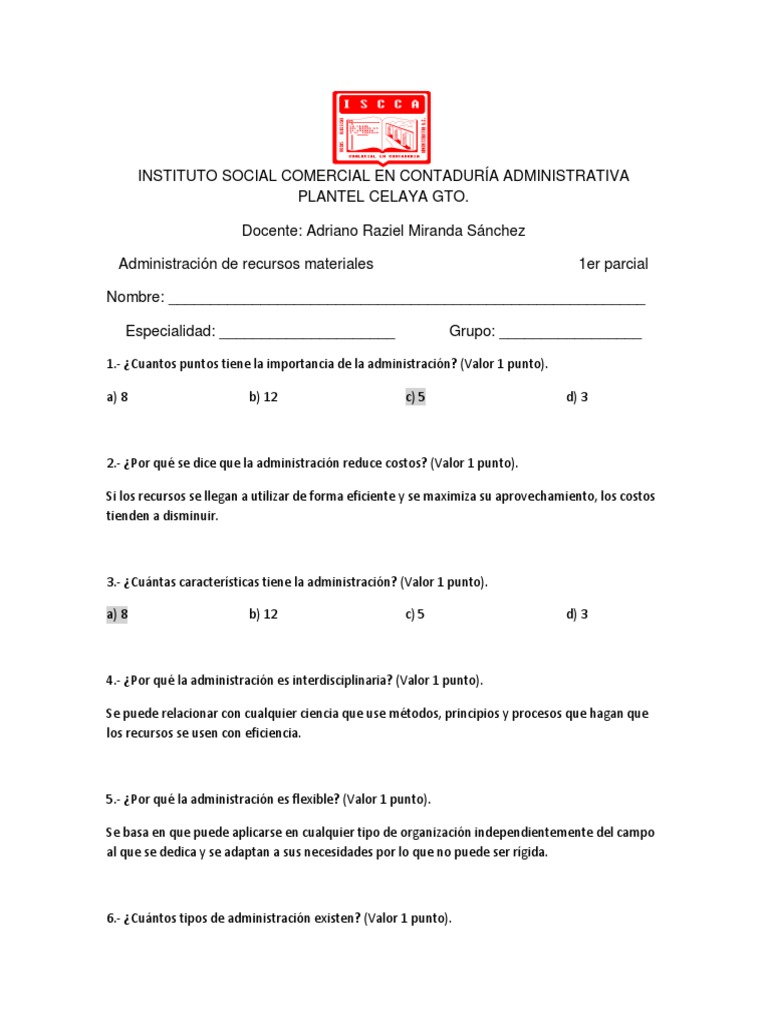 Examen ISCCA 1er Parcial A.R.M. Con Respuestas Feb 2023 | PDF