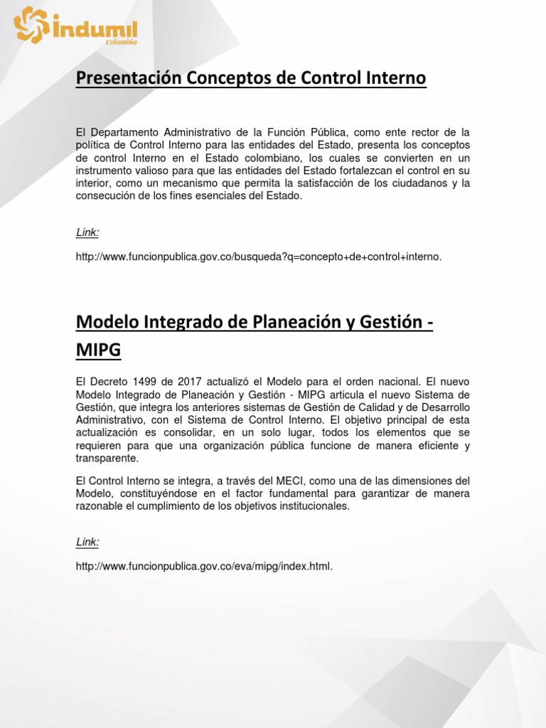 Presentacion Conceptos de Control Interno y Mpig | PDF