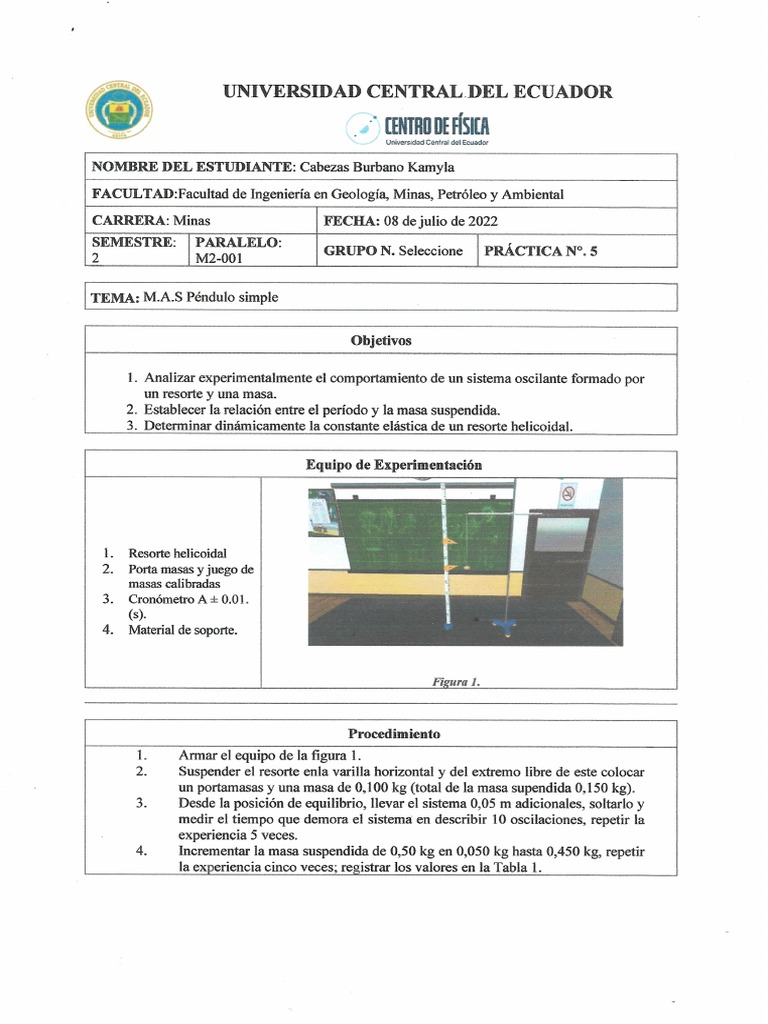 Pendulo Elastico. Kamyla Cabezas B | PDF