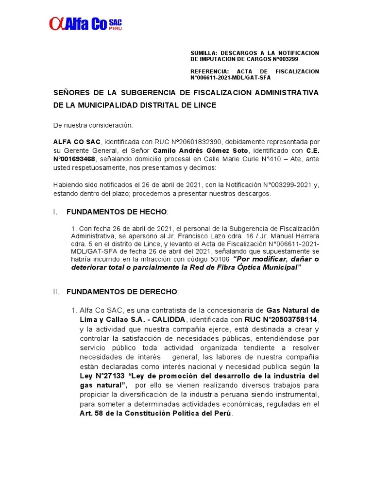 Descargos por Notificación de Cargos 003299 | PDF | Justicia | Crimen y ...
