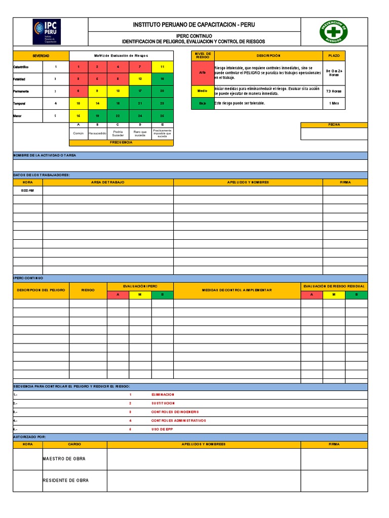 FORMATO IPERC Continuo IPC 1 | PDF