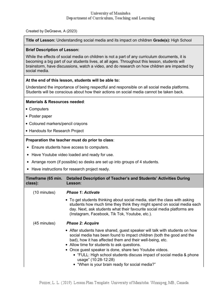 Lesson Plan - Social Media Impact On Children | PDF | Social Media ...