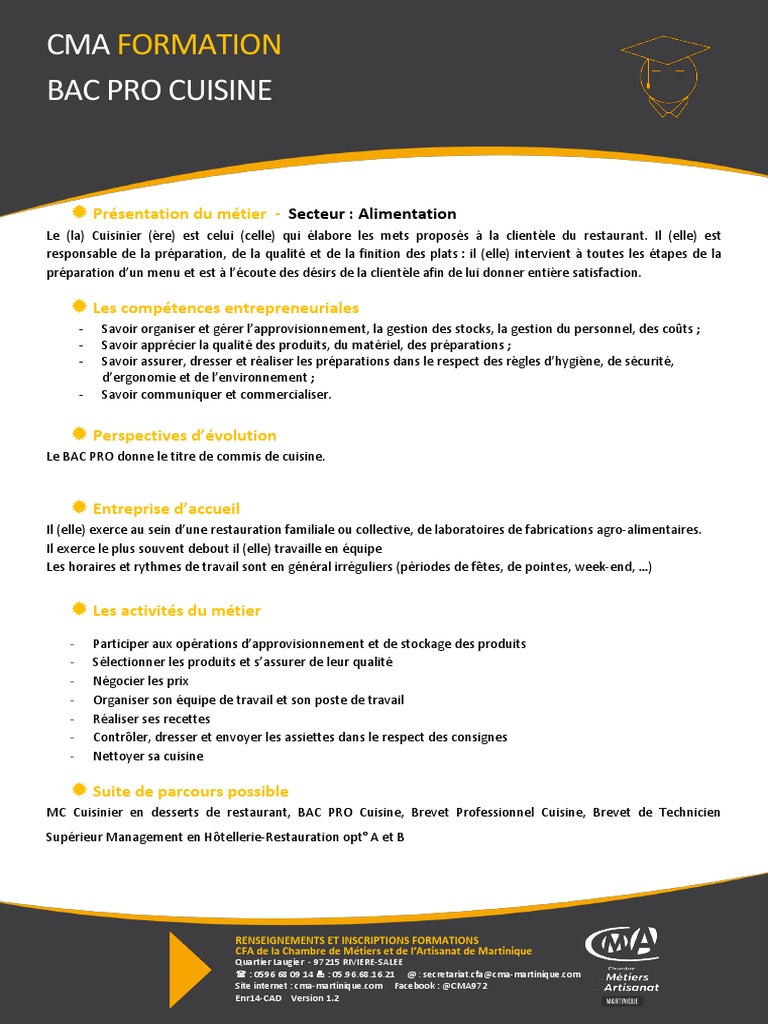 Fiche technique Bac Pro Cuisine | PDF | Cuisine | Restaurants