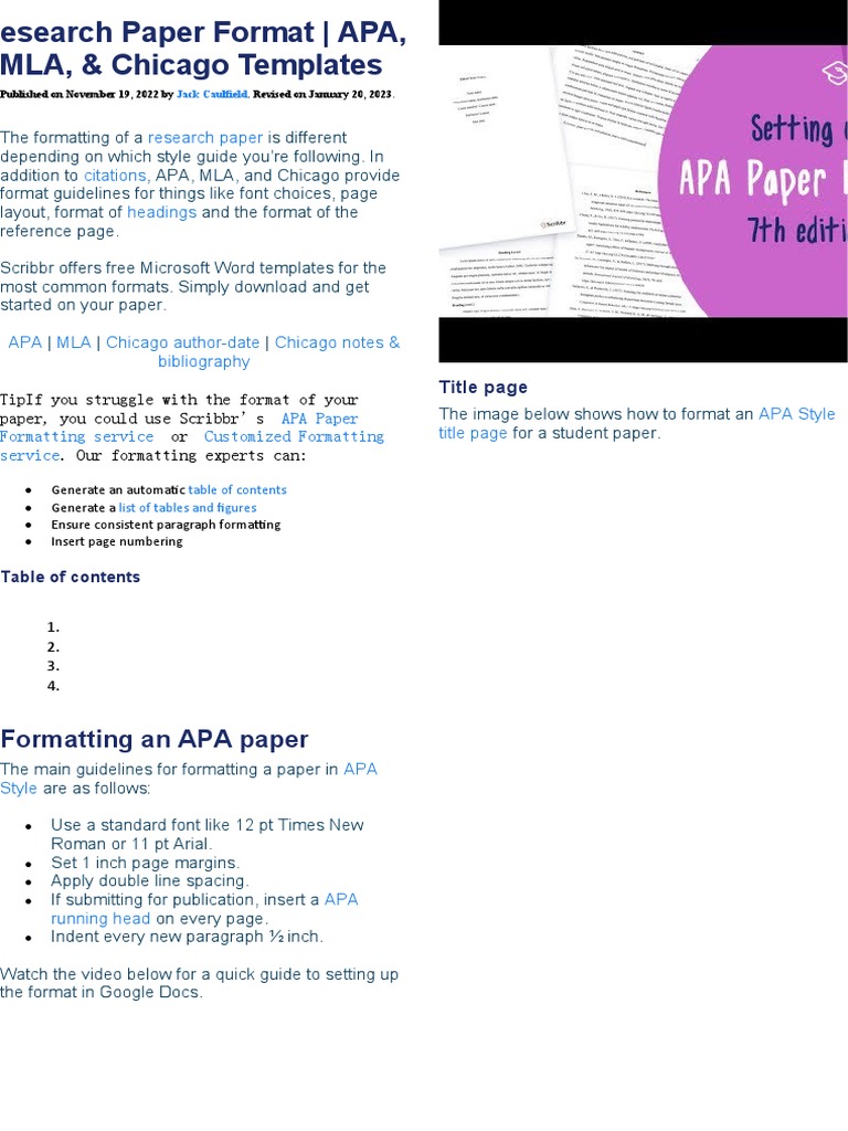 Formatting An APA Paper: Research Paper Citations Headings | PDF | Apa ...