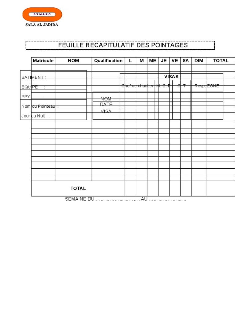 Feuille Des Pointages | PDF