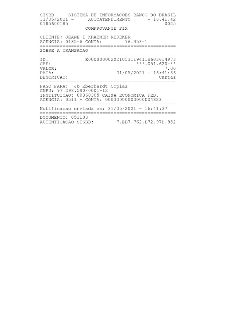 Comprovante 31-05-2021 164145 | PDF Comprovante 31-05-2021 164145 | PDF
