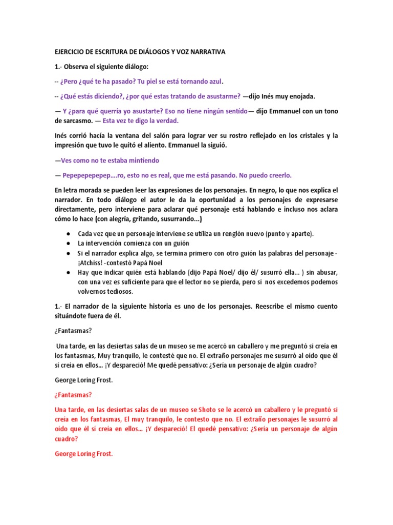 Ejercicio de Escritura de Diálogos y Voz Narrativa | PDF | Dom