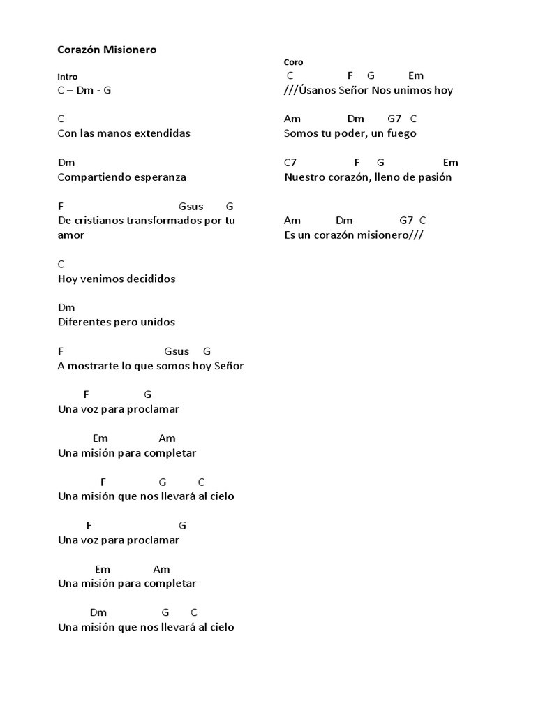 Corazón Misionero: Letra y Acordes | PDF