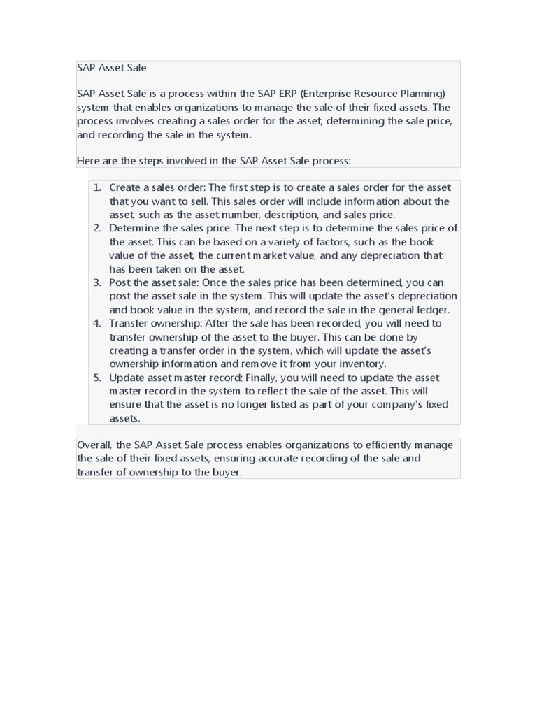 SAP Asset Sale Process Overview | PDF | Business | Finance & Money ...