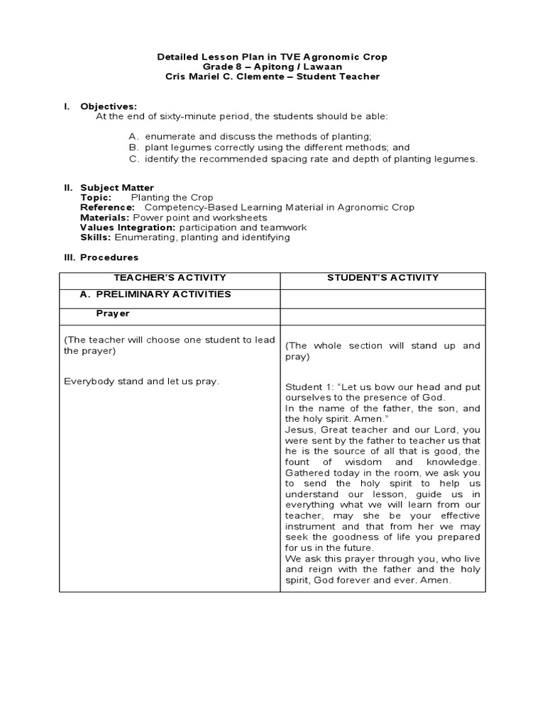 Detailed LP - 2 - PLANTING THE CROP | PDF | Sowing | Botany