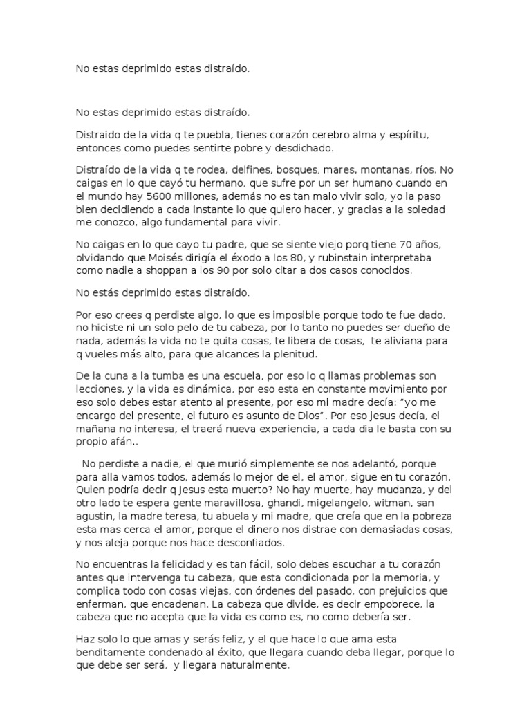 No Estas Deprimido Estas Distraído | PDF | Felicidad | Amor