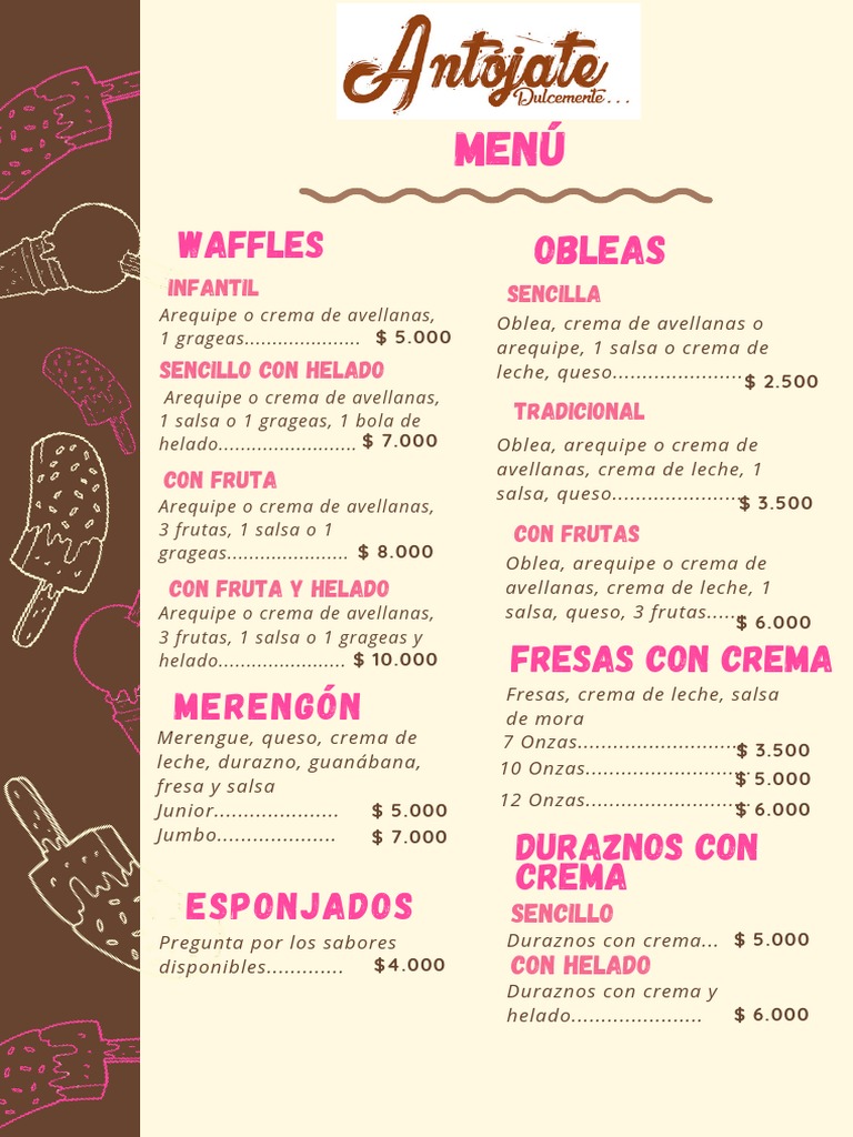 Menú Antójate | PDF | Crema | Fruta