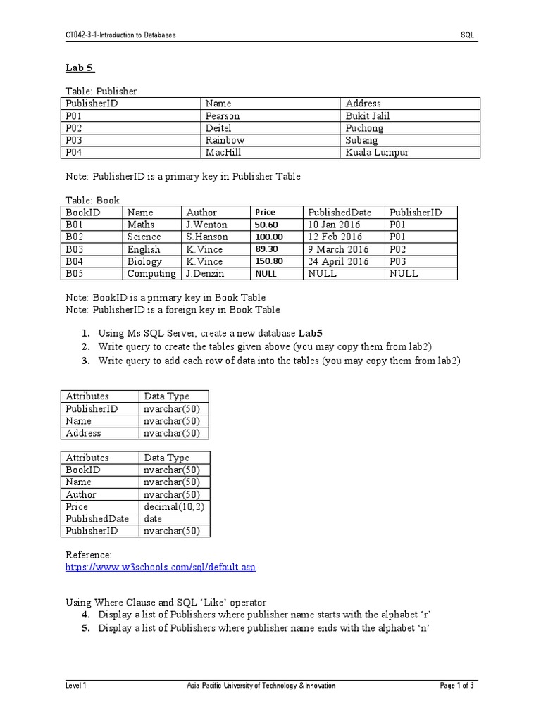 Lab 5 Pdf Sql Table Database