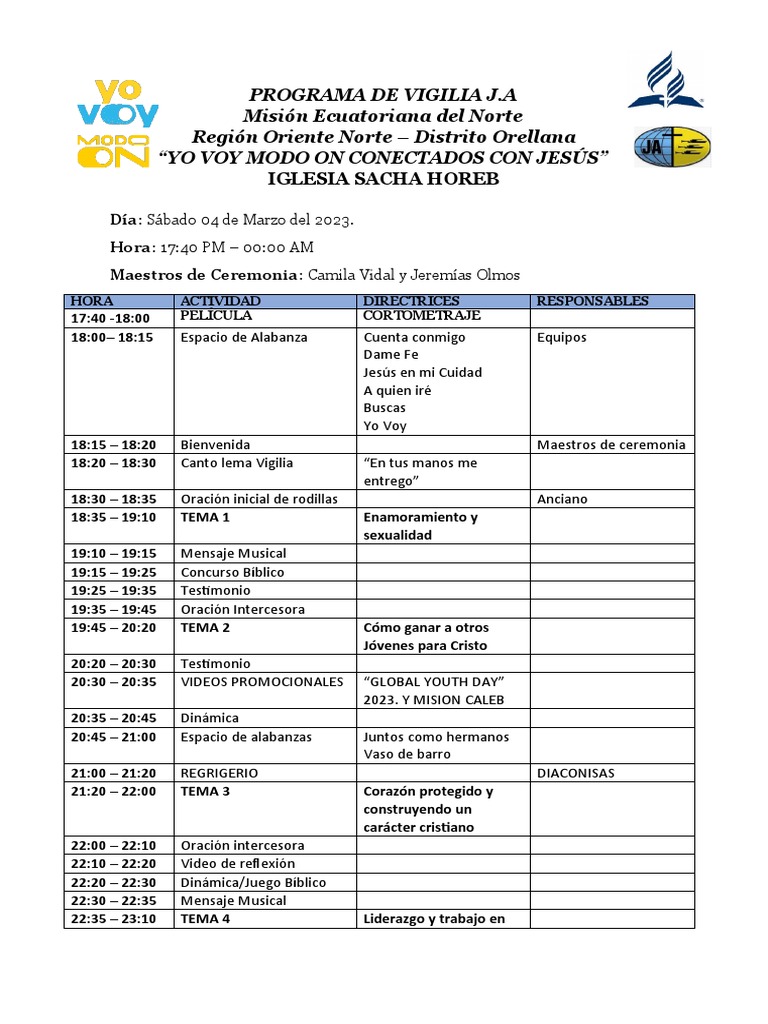 Programa Vigilia JA Sacha | PDF | Religiones abrahámicas | Religiones religiosas