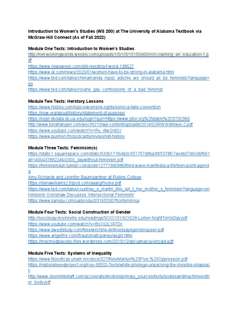 WS 200 Contents | PDF | Gender | Gender Studies