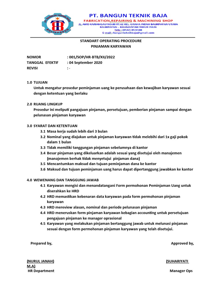 SOP - PINJAMAN KARYAWAN | PDF