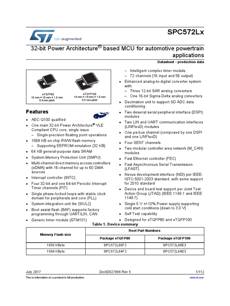 SPC572Lx: 32-Bit Power Architecture Based MCU For Automotive Powertrain ...