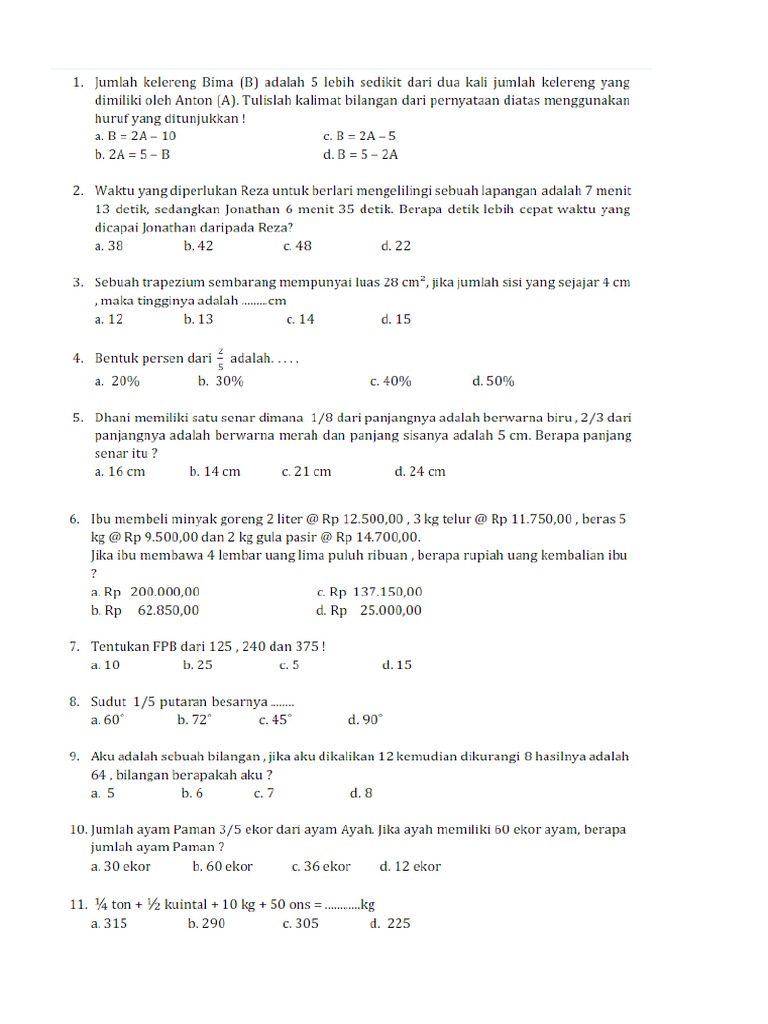 Soal MTK Kelas 4 | PDF
