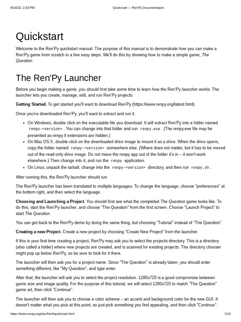 Quickstart - Ren'Py Documentation | PDF | Menu (Computing) | Computer File
