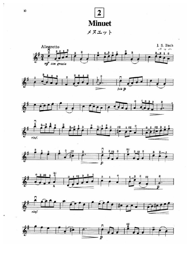 Minuet en Sol Mayor - J S Bach para Violin | PDF