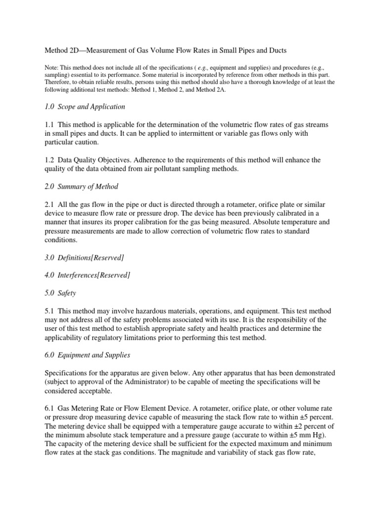 Método EPA 2D (Ingles) ) Flujo Volumétrico de Gas | PDF | Flow ...