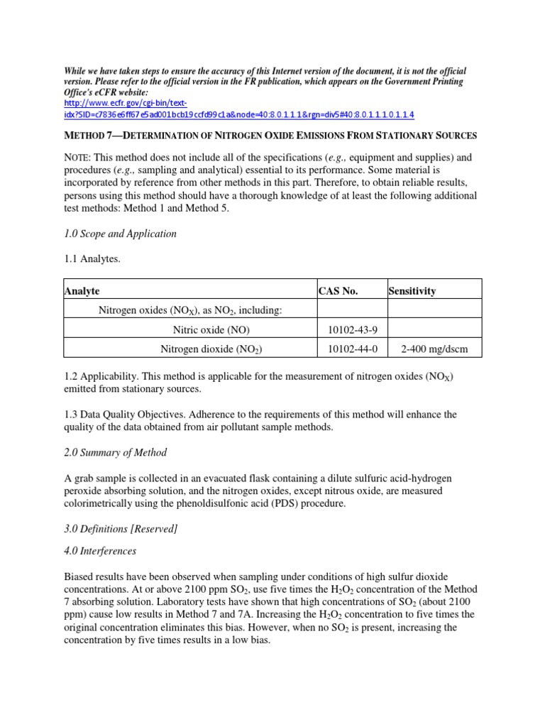 Método EPA 7 (Ingles) Óxidos de Nitrógeno NOx | PDF | Spectrophotometry ...