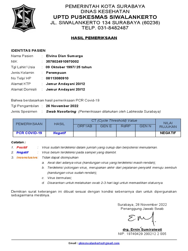 Form Manual Hasil Pemeriksaan Swab Elvina | PDF
