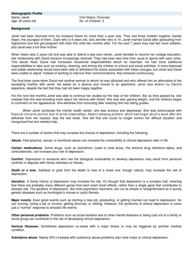 Sample Case Formulation - Major Depressive Disorder | PDF | Major ...