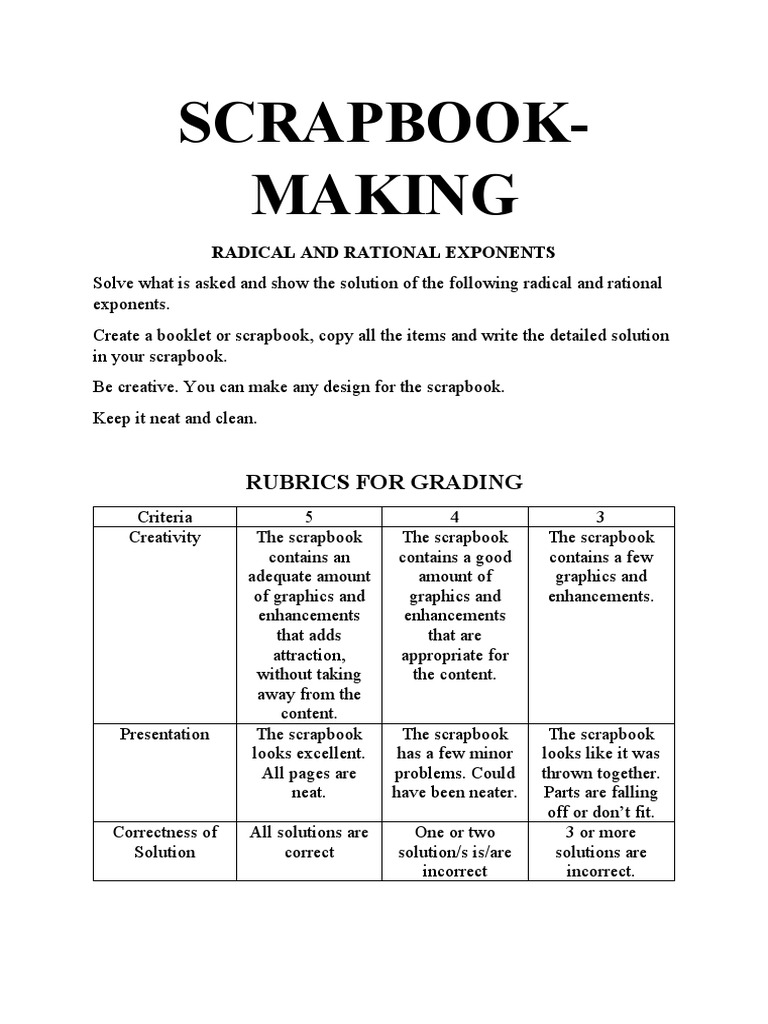 Rubrics For Grading-Scrapbook | PDF