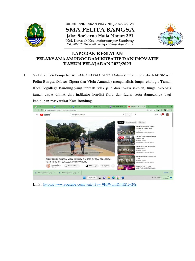 Laporan Kegiatan Pelaksanaan Program Kreatif Dan Inovatif (Video) | PDF