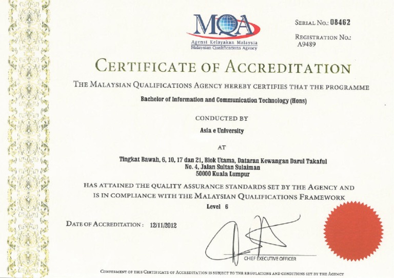 MQA Certificate For BICT | PDF