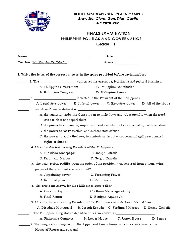 First Sem. - Finals - PPG | PDF | President Of The Philippines | World ...