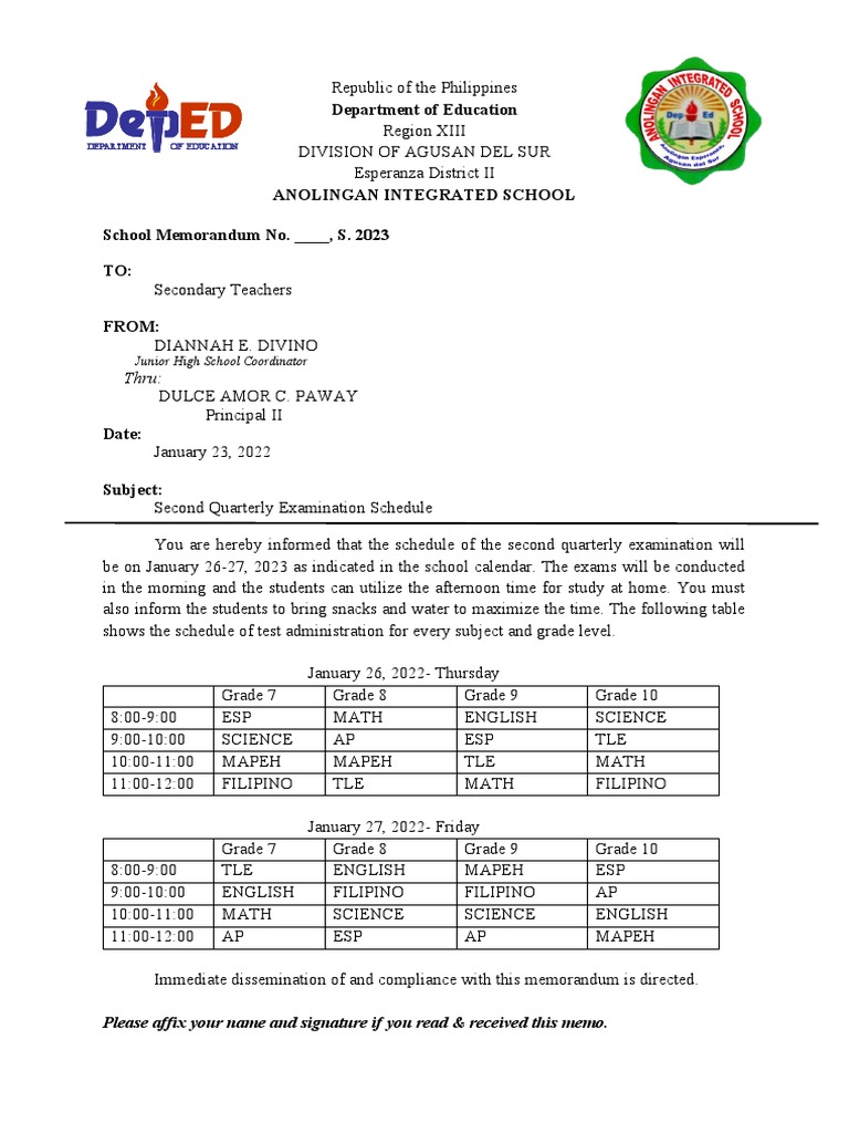 Quarterly Exam Secondary - MEMO | PDF