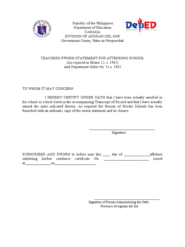 Teachers Sworn Statement of Attendance | PDF