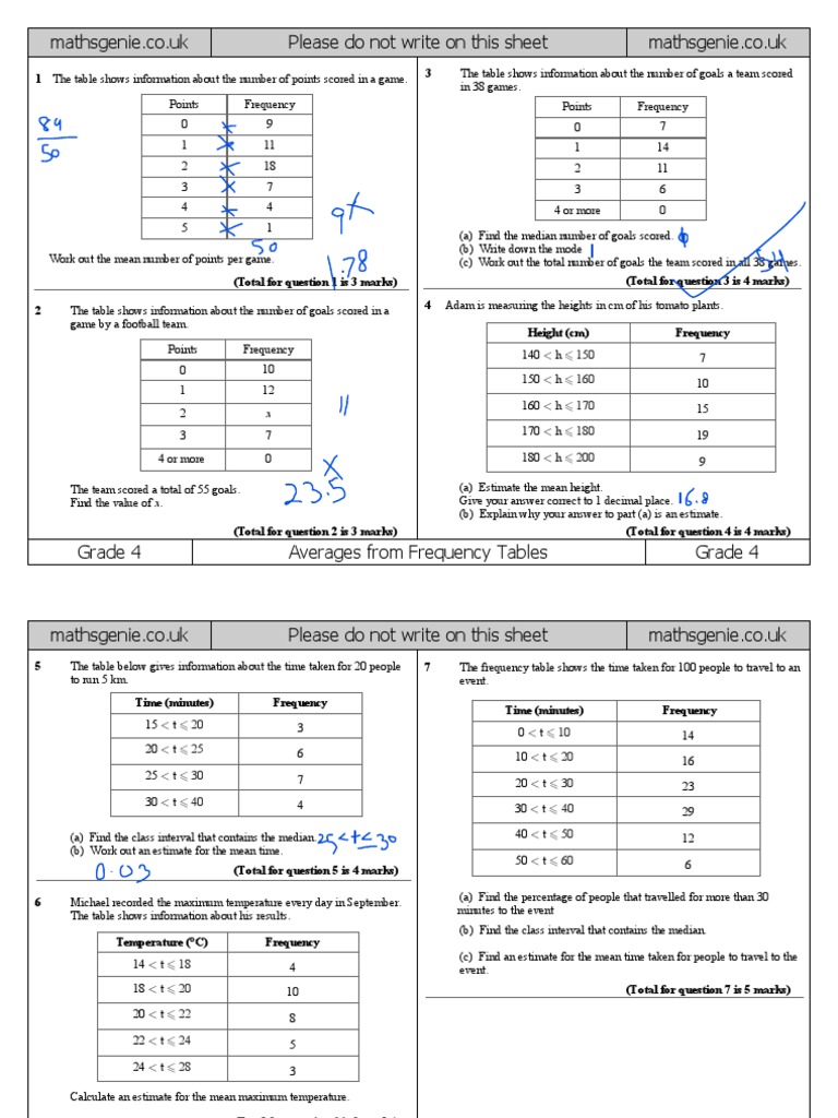 Averages Worksheet | PDF | Average | Median