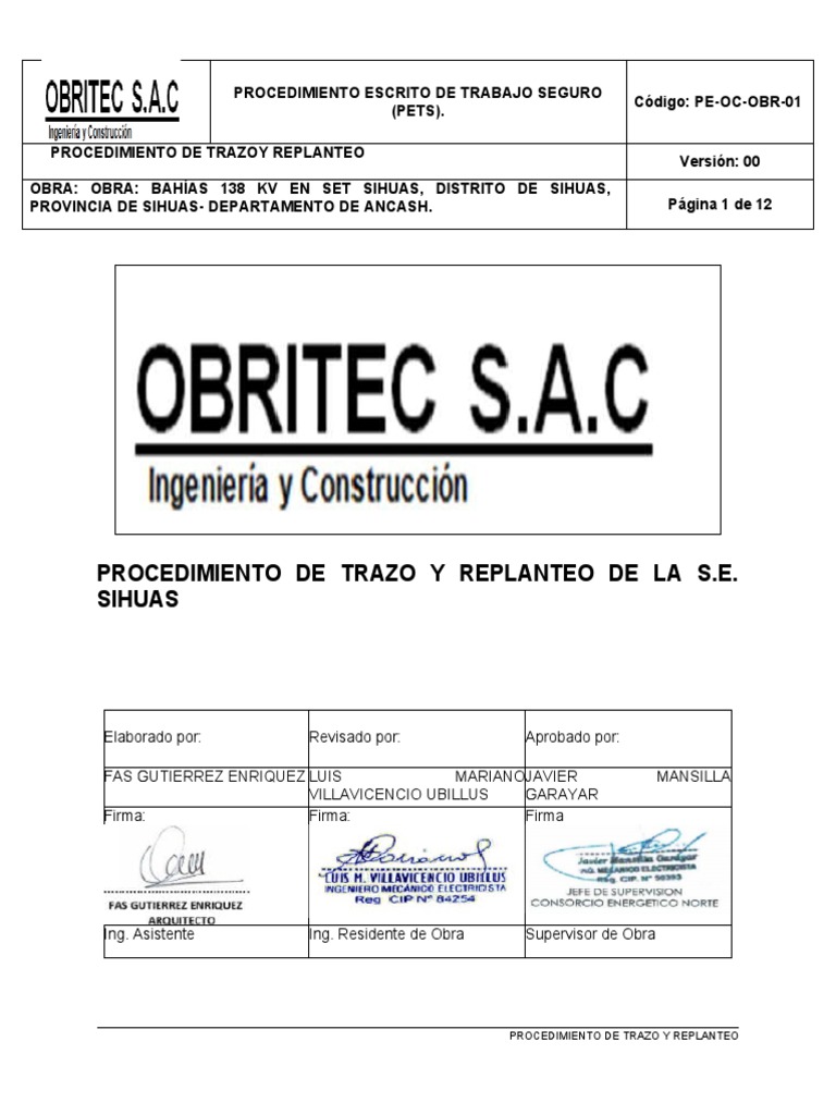 Pe-Oc-Obr-01 Trazoy Replanteo. | PDF | Topografía